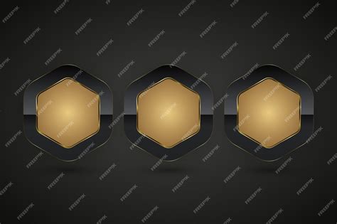 Premium Vector Three Luxury Buttons Of Hexagon Shapes With Golden