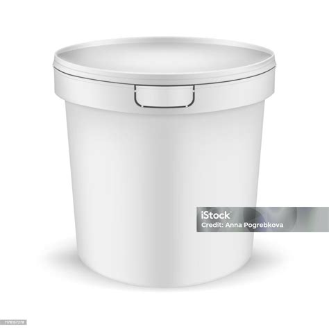뚜껑 현실적인 벡터 모형 흰색 플라스틱 양동이 빈 포장 통 용기 템플릿 0명에 대한 스톡 벡터 아트 및 기타 이미지 0명 3차원 형태 건물 정면 Istock