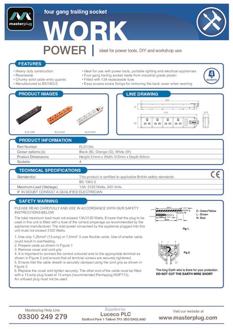 Masterplug 13a 4 Gang Rewireable Fused Socket With Neon Black Distro Works