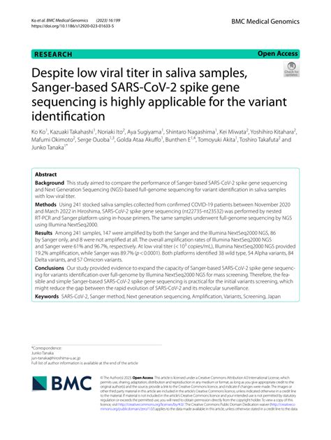 Pdf Despite Low Viral Titer In Saliva Samples Sanger Based Sars Cov 2 Spike Gene Sequencing