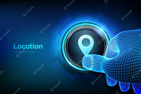 Premium Vector Location Pointer Of Map Closeup Finger About To Press A Button With Point Of