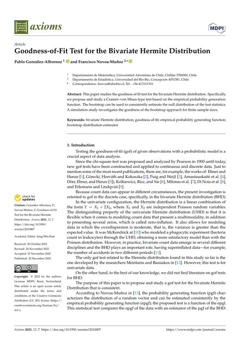Pdf Goodness Of Fit Test For The Bivariate Hermite Distribution