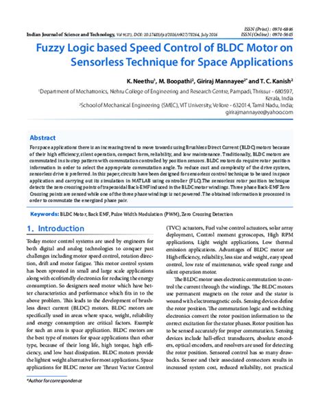 Pdf Fuzzy Logic Based Speed Control Of Bldc Motor On Sensorless