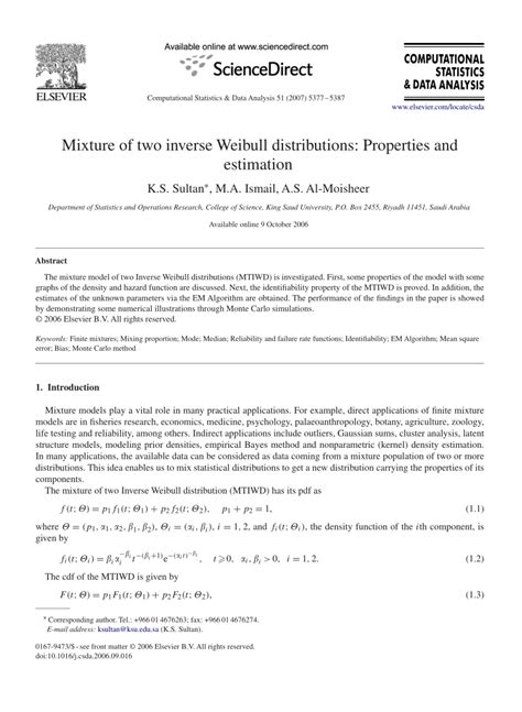 Pdf Mixture Of Two Inverse Weibull Distributions Properties And Estimation