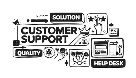 고객 지원 개체 및 요소입니다 벡터 낙서 일러스트 컬렉션입니다 손으로 그린 아이콘 세트 또는 배너 템플릿 Brand Name Online Messaging Platform에