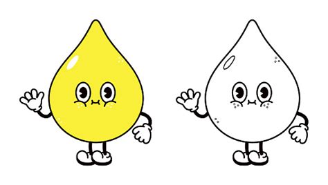 귀여운 재미있는 소변 방울 흔들리는 손 캐릭터 윤곽선 만화 일러스트 레이 션 색칠 공부 책 소변의 벡터 드롭 손으로 그린 전통적인 만화 빈티지 복고풍 캐릭터 고립 된 흰색