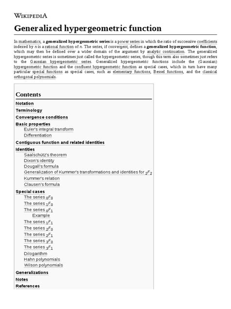 Generalized Hypergeometric Function Pdf Series Mathematics Complex Analysis
