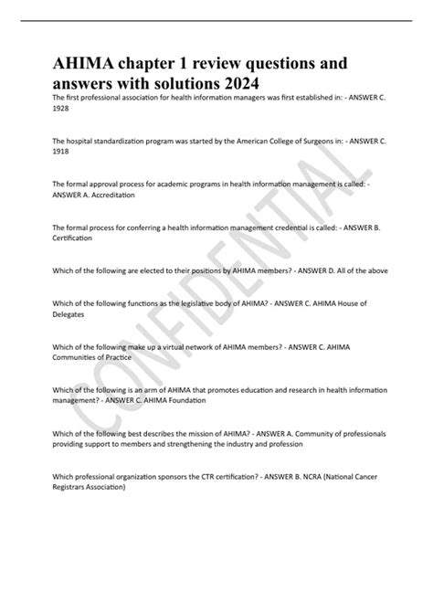 Ahima Chapter 1 Review Questions And Answers With Solutions 2024