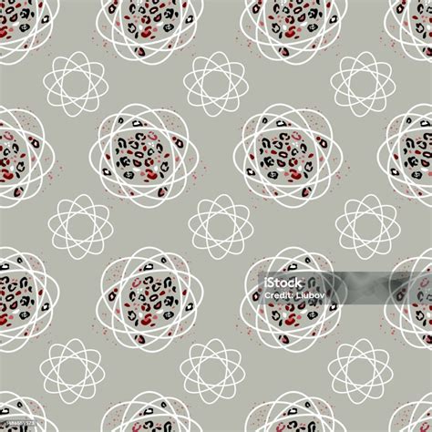 흰 선과 표범 가죽 패치의 연속적인 선 그리기 기하학적 꽃 안에 매끄러운 패턴 양식화된 표범 패턴 파스텔 색상 그레이 브라운 핑크 가죽에 대한 스톡 벡터 아트 및 기타