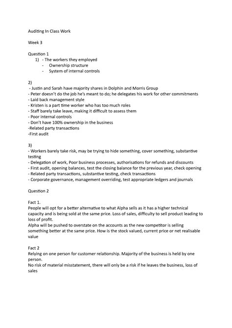 Auditing In Class Work Auditing In Class Work Week 3 Question 1 1 The Workers They Employed