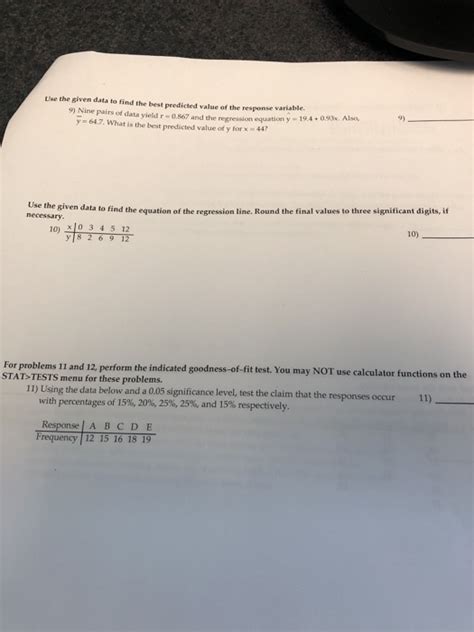 Solved Use The Given Data To Find The Best Predicted Value