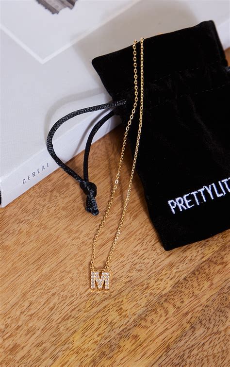 Real Gold Plated Diamante M Initial Necklace Accessories Plt