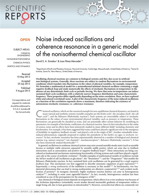 Pdf Noise Induced Oscillations And Coherence Resonance In A Generic
