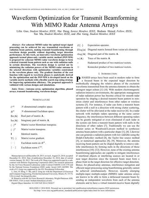 Pdf Waveform Optimization For Transmit Beamforming With Mimo Radar