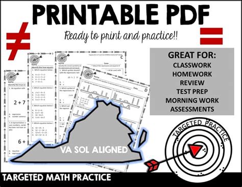 Third Fourth Grade Equal Not Equal Va Math Sol Worksheets By Sandys Spot