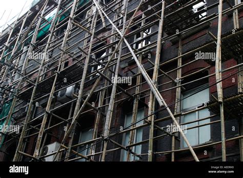 Bamboo Scaffolding Shanghai China Construction Workers Still Use