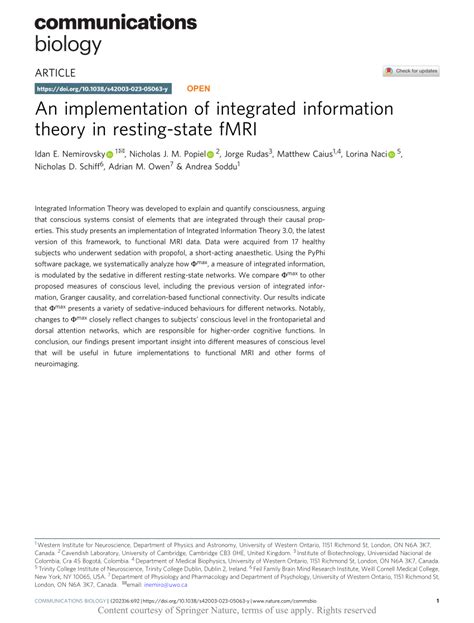 Pdf An Implementation Of Integrated Information Theory In Resting