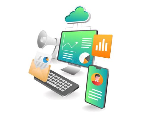 Flat Isometric Illustration Concept Cloud Server Analysis Data Campaign Stock Vector