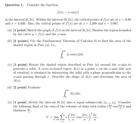 Solved Question 1 Consider The Function Fxxcosx In The