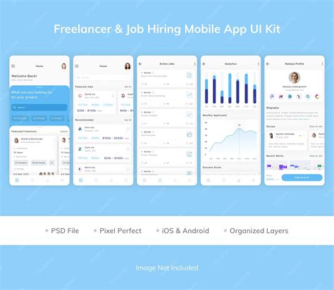 프리랜서 및 채용 모바일 앱 Ui 키트 프리미엄 Psd 파일