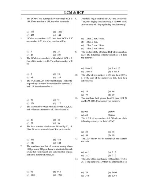 Download Practice Questions And Answers For Lcm And Hcf Pdf Online 2022