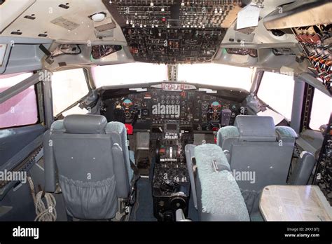 Flight Deck And Flight Controls Of A Boeing 747 Cockpit In An Airplane