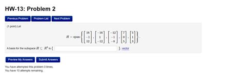 Solved Hw 13 Problem 2 Previous Problem Problem List Next