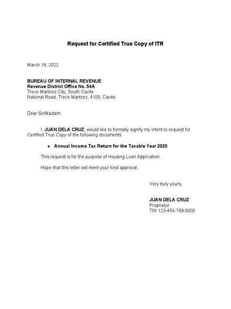 request for certified true copy of itr pdf