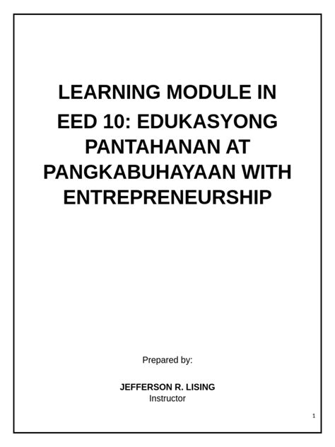 Learning Module In Epp With Entrepreneurship Pdf