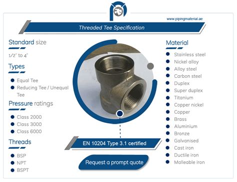 Threaded Tee Stainless Steel Brass Bsp Tee Fitting Dimensions