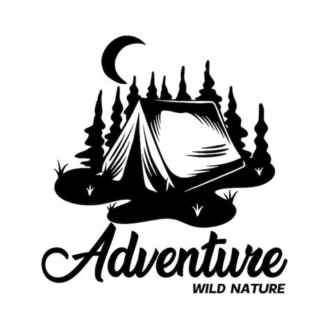 숲 로고 템플릿 중간에 캠프 프리미엄 벡터