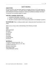 9 Genetics Lab Handout 1 Pdf Page 1 Lab 9 Genetics OBJECTIVES During This Lab You Will