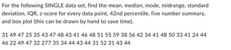Solved For The Following SINGLE Data Set Find The Mean Chegg Com