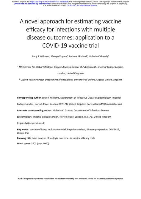 Pdf A Novel Approach For Estimating Vaccine Efficacy For Infections With Multiple Disease