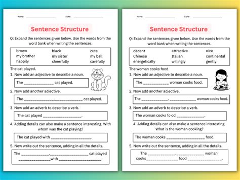 Writing Sentences Sentence Structure Worksheet Digital
