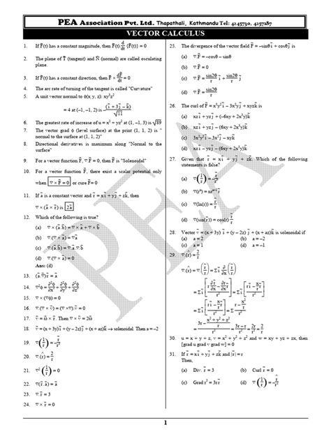 Vector Calculus Skm Questions Pdf