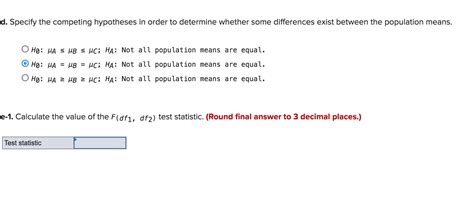 Solved D Specify The Competing Hypotheses In Order To