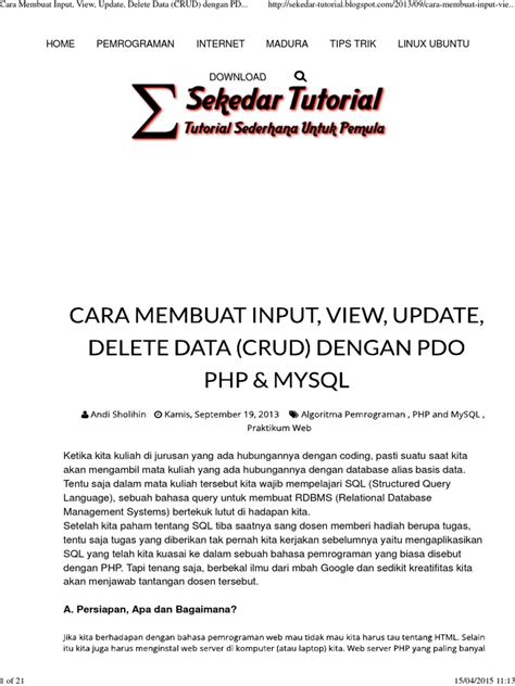 Cara Membuat Input View Update Delete Data Crud Dengan Pdo Php
