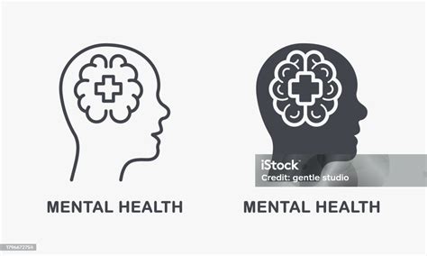 정신 건강 실루엣과 선 아이콘 세트 심리학 치료 정신과 정서적 지원 기호 컬렉션 심리적 장애가 있는 인간을 위한 의료 지원 픽토그램 고립된 벡터 삽화 감정에 대한 스톡 벡터
