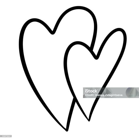 간단한 요소 흰색 배경에 두 하트 흑백 스케치 엽서 디자인 및 인쇄를 위한 발렌타인 데이 휴일 클로즈업 2월에 대한 스톡 벡터 아트 및 기타 이미지 Istock