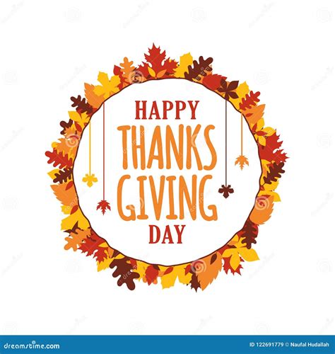 Happy Thanksgiving Day Typography With Autumn Fall Leaves Ornament