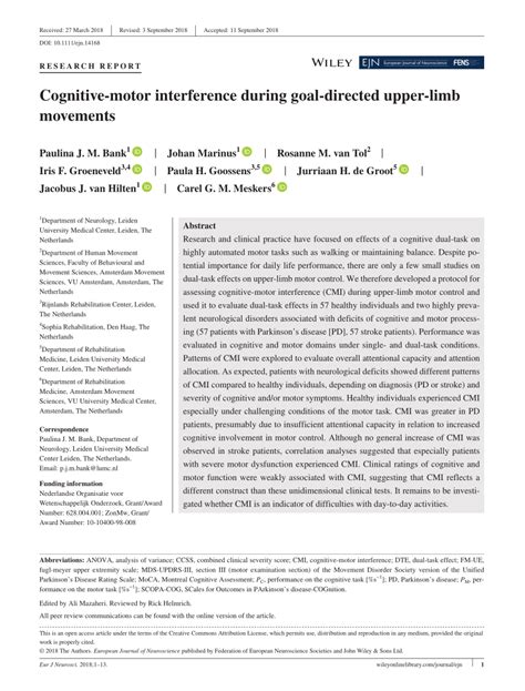 Pdf Cognitive Motor Interference During Goal Directed Upper Limb Movements