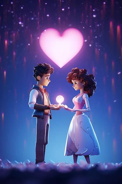 Premium Photo Two 3d Pixar Tiny Male And Female In Love Holding A Toy