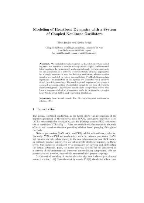 Pdf Modeling Of Heartbeat Dynamics With A System Of Coupled Nonlinear Oscillators
