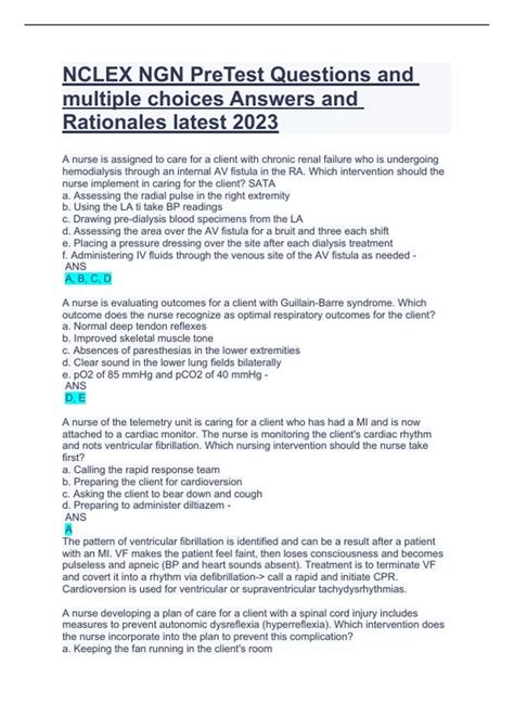 NCLEX NGN PreTest Questions And Multiple Choices Answers And Rationales Latest 2023 Nclex