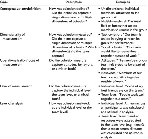 Descriptions And Examples Of Measurement Practicesconcepts Coded