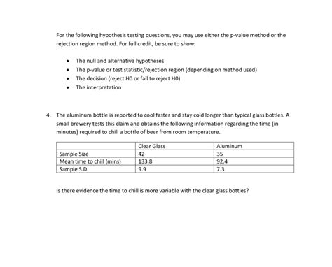 Solved For The Following Hypothesis Testing Questions You