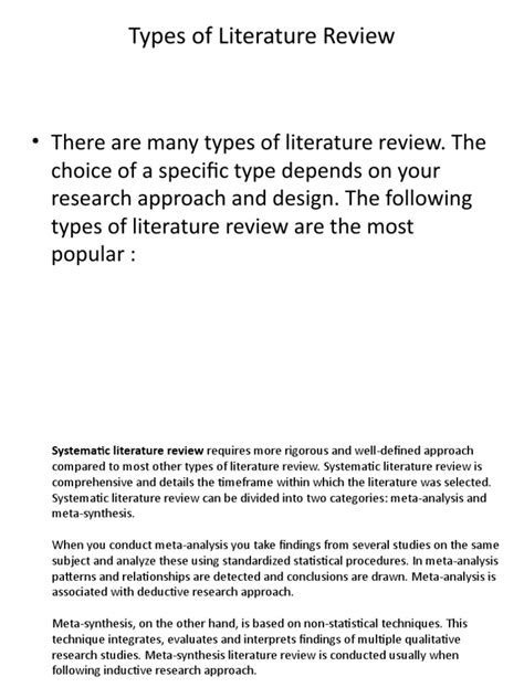 Types Of Literature Review Pdf Meta Analysis Systematic Review