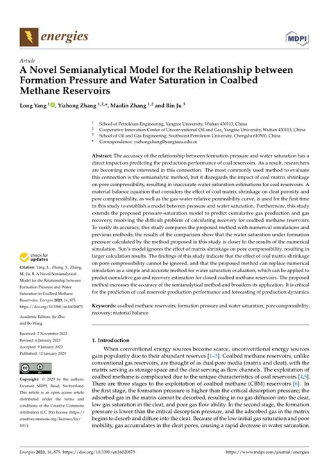 Pdf A Novel Semianalytical Model For The Relationship Between Formation Pressure And Water