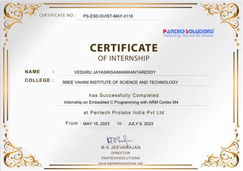 Veduru Jaya Sri Sai Mani Kanta Reddy On Linkedin Internship Certificate On Embedded C